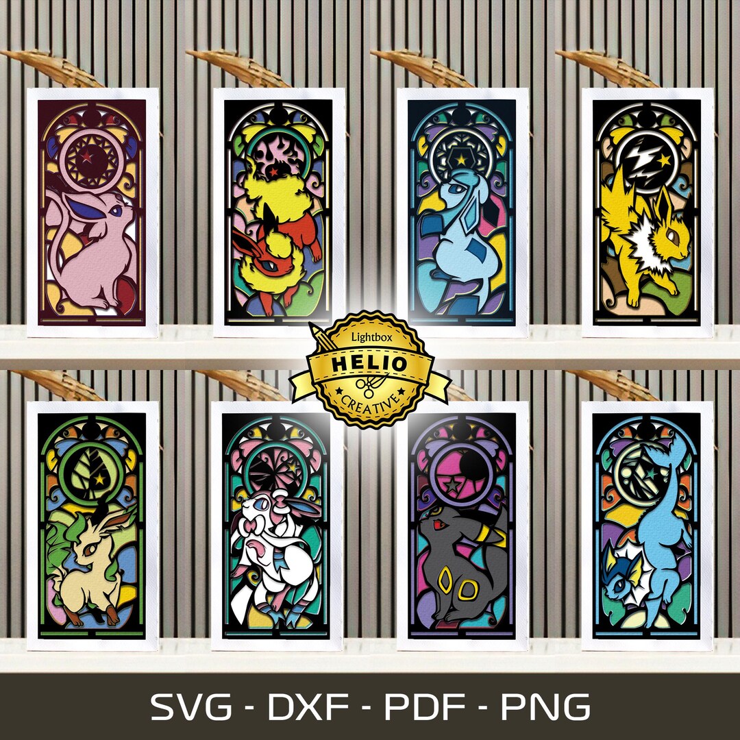 Eeveelutions Pokemon Shadow Box SVG Bundle With FREE Paper Frame, Anime ...