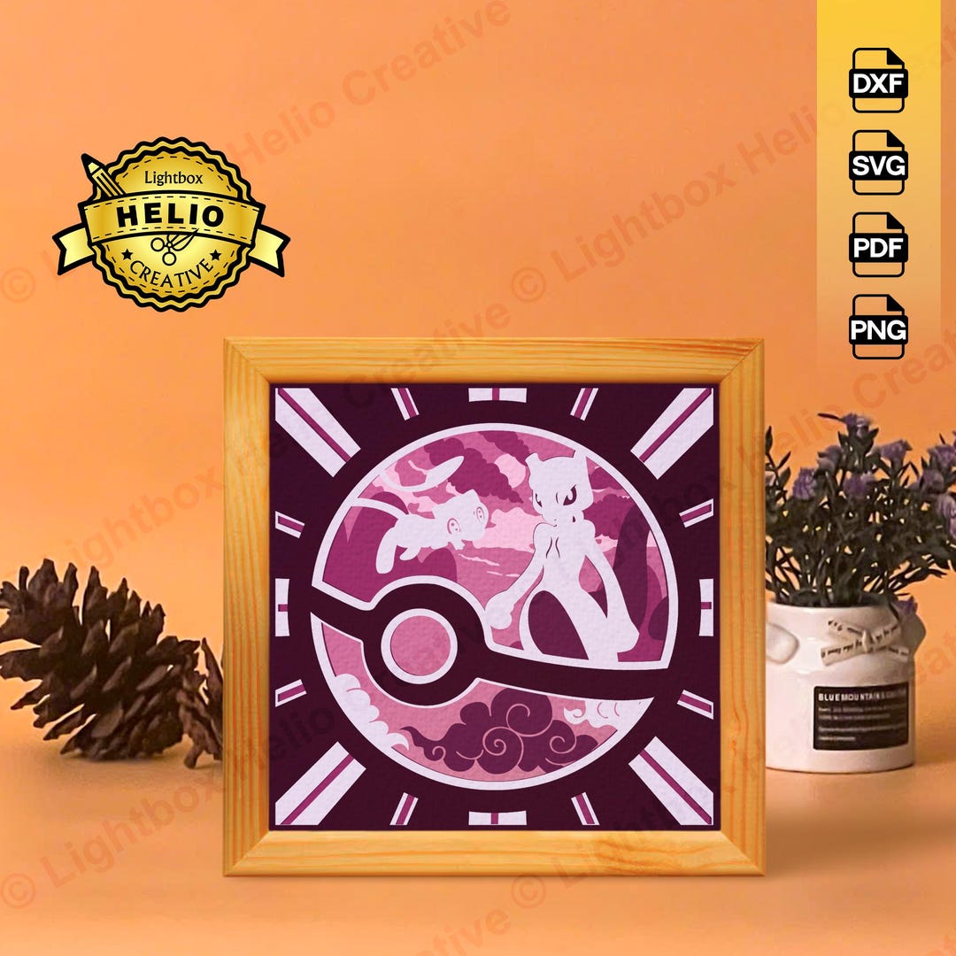 Mew & Mewtwo Pokemon 3D Lightbox SVG DXF Files, DIY Shadow Box for ...