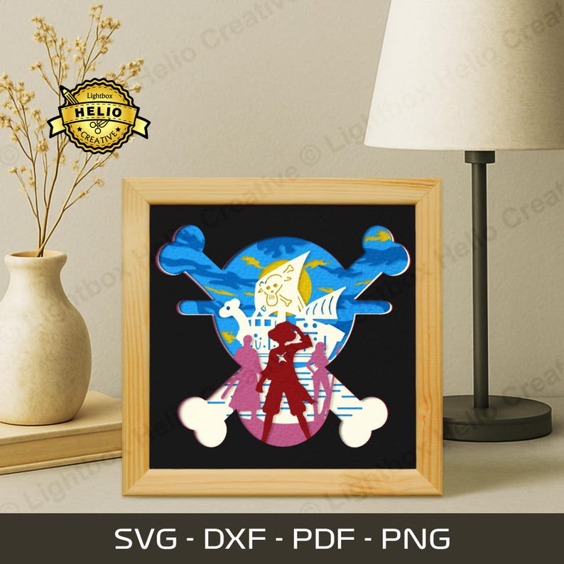 One Piece Lightbox SVG: Luffy, Zoro, Nami & Going Merry Shadow Box ...