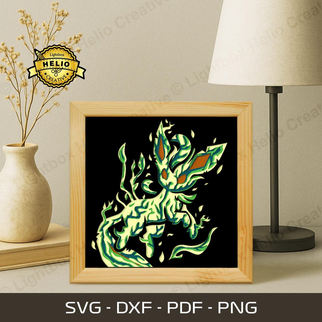 Pokemon Leafeon Lightbox SVG, DIY Anime Shadow Box Template, Eevee ...