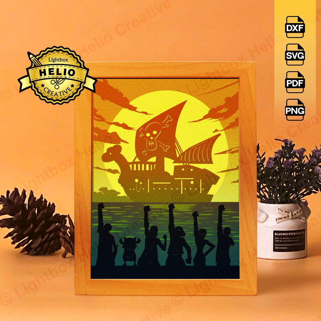 One Piece 6 3D Lightbox SVG DXF Files, DIY Going Merry Shadow Box for ...