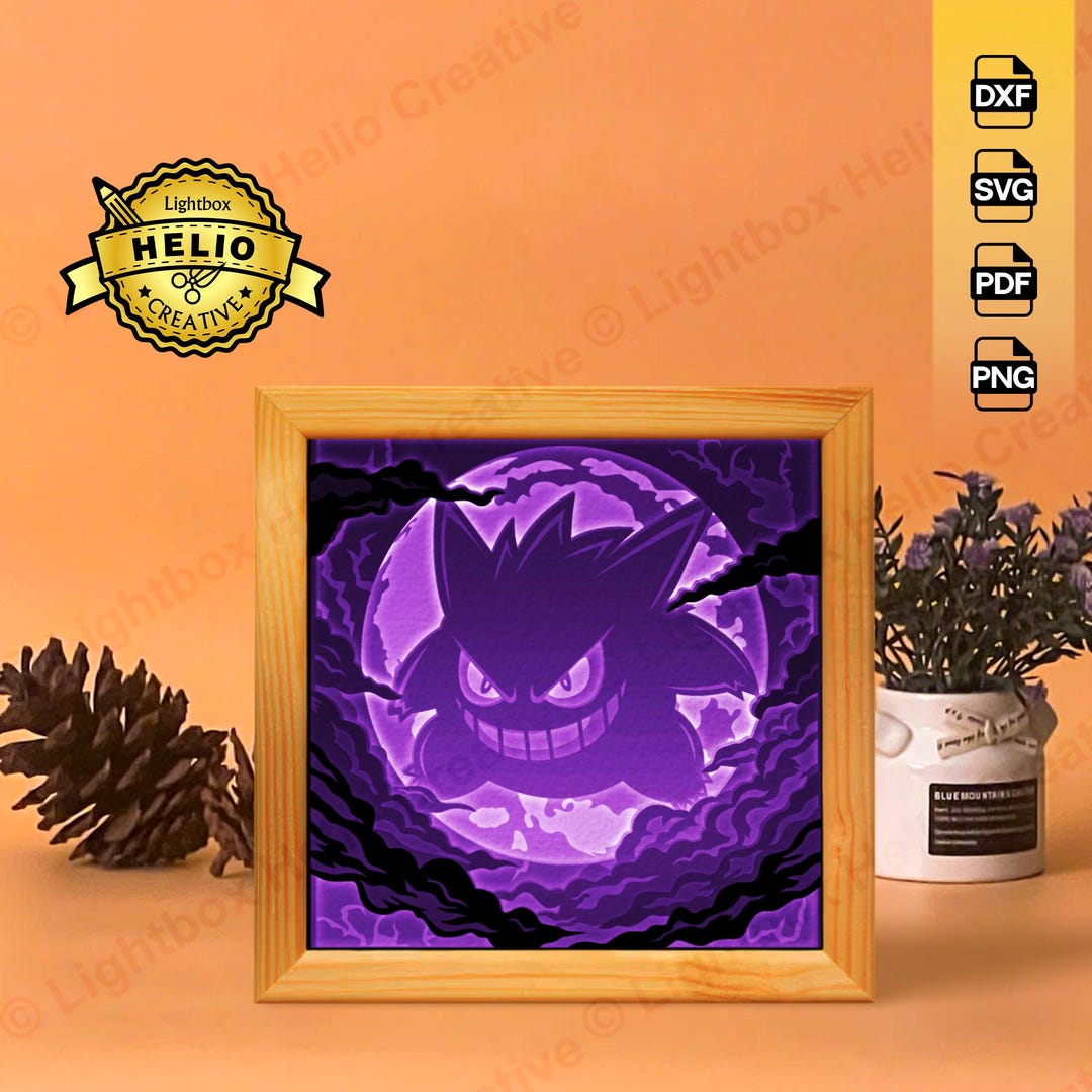 Pokemon Gengar Lightbox SVG, DIY Halloween Shadow Box Template (digital ...