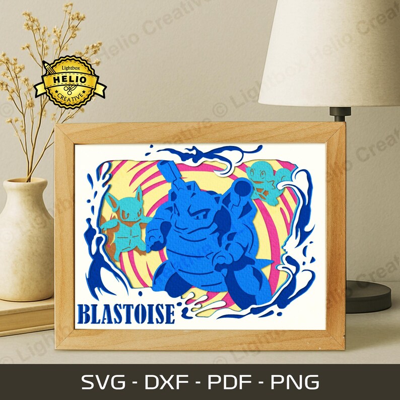 Pokemon Blastoise Family 3D Lightbox SVG, DIY Anime Shadow Box Template ...