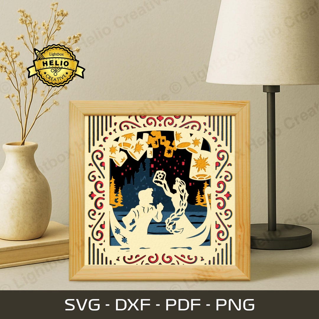 Tangled Rapunzel & Flynn 3D Lightbox SVG: Disney Shadow Box Template ...