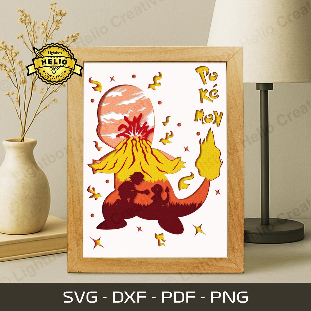 Pokemon Charmander & Ash Lightbox SVG, DIY Anime Shadow Box Template ...
