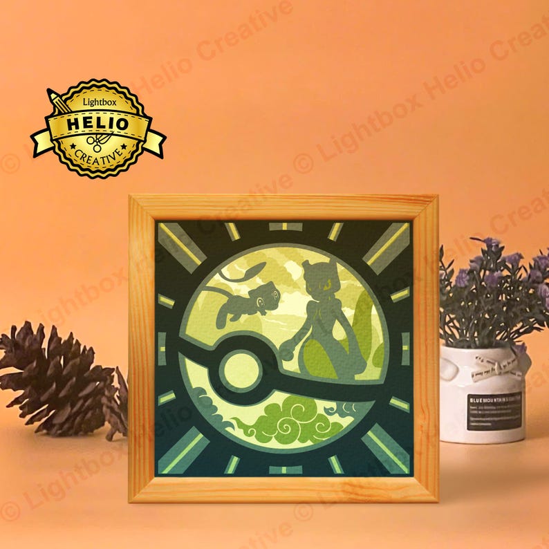 Mew & Mewtwo Pokemon 3D Lightbox SVG DXF Files, DIY Shadow Box for ...