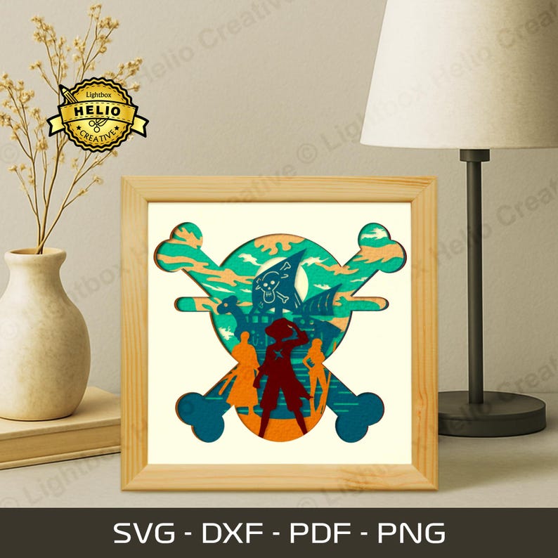One Piece Lightbox SVG: Luffy, Zoro, Nami & Going Merry Shadow Box ...