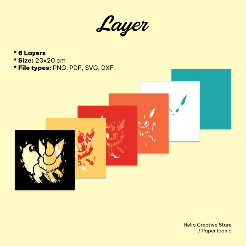 Pokemon Flareon Lightbox SVG, DIY Pocket Monsters Shadow Box Template ...