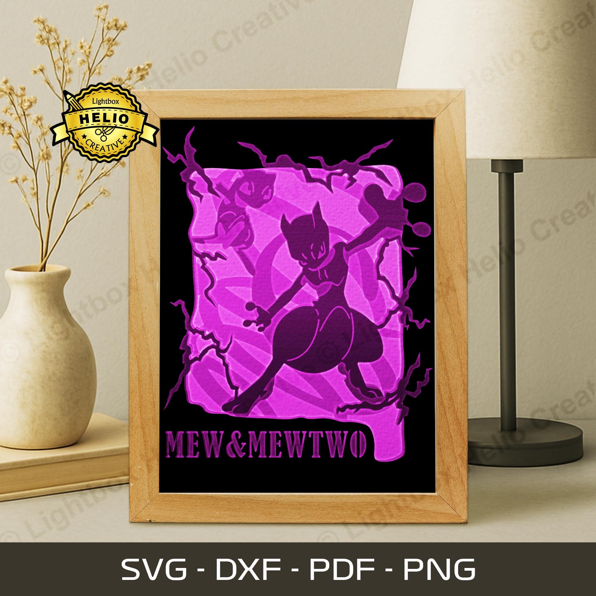 Pokemon Lightbox SVG, DIY Mew & Mewtwo Shadow Box Templates (digital ...