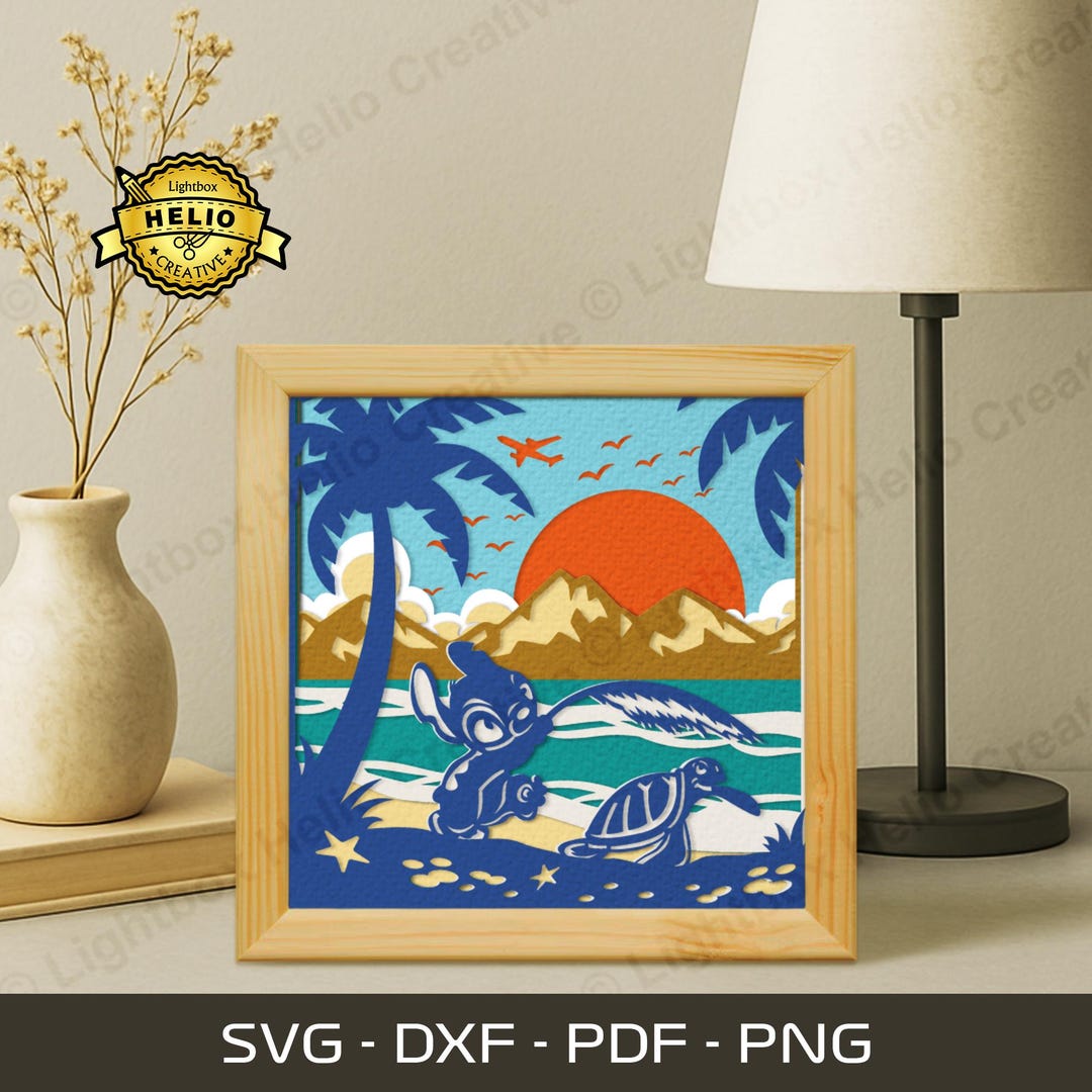 Stitch With Sea Turtles Lightbox SVG, DIY Disney Stitch Shadow Box ...
