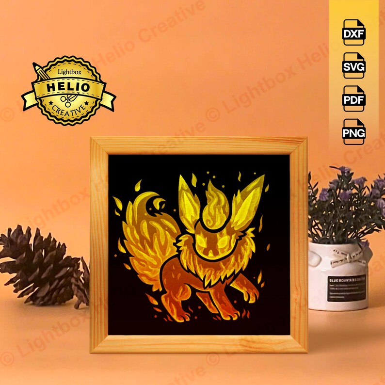 Pokemon Flareon Lightbox SVG, DIY Pocket Monsters Shadow Box Template ...