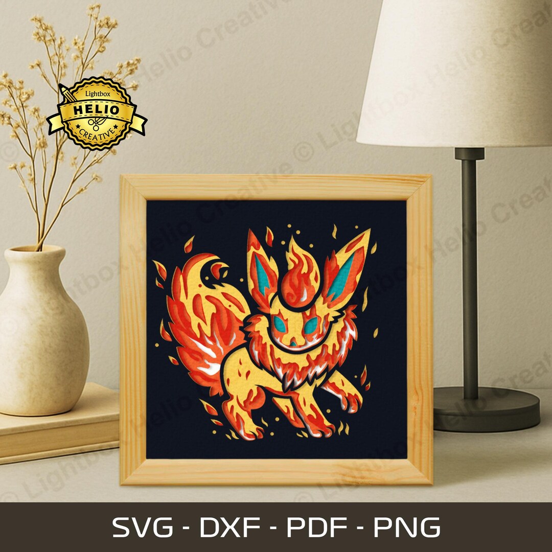 Pokemon Flareon Lightbox SVG, DIY Pocket Monsters Shadow Box Template ...