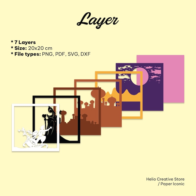 Aladdin Lightbox SVG, DIY Disney Shadow Box Template, Arabian Nights ...