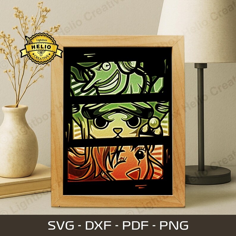 One Piece Split Panel Lightbox SVG: Usopp, Chopper & Nami Shadow Box ...