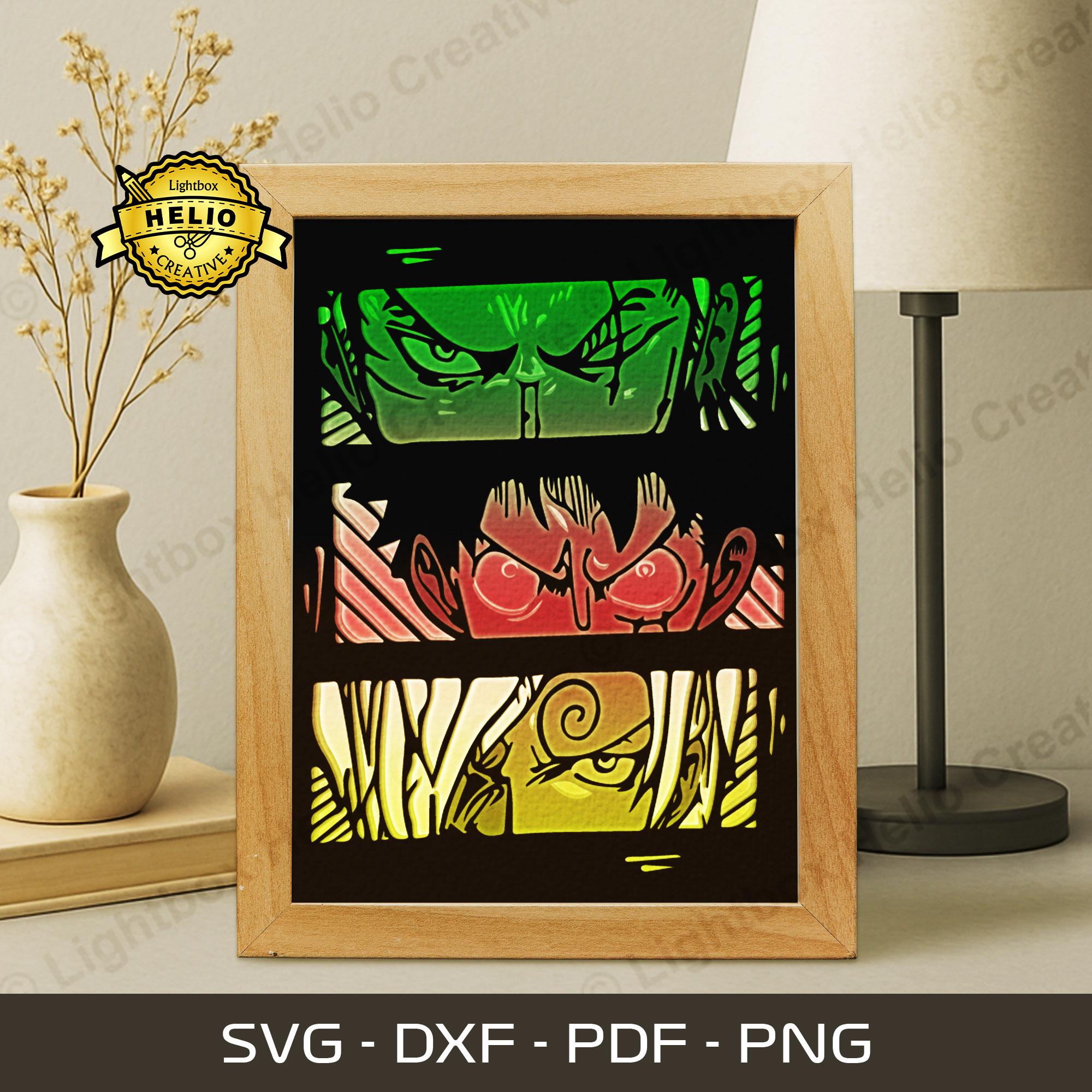One Piece Split Panel Lightbox SVG: Zoro, Luffy & Sanji Shadow Box ...