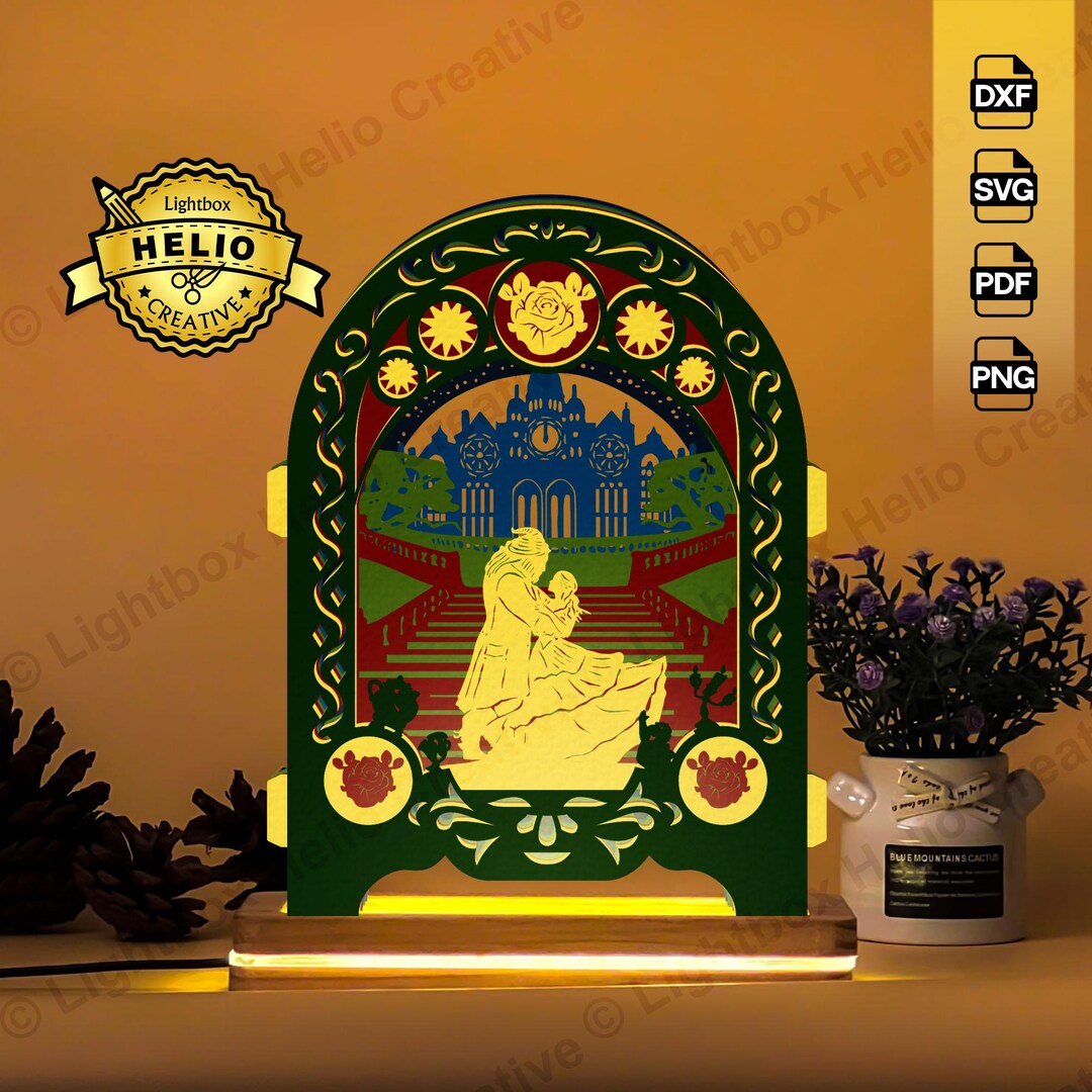 Beauty and the Beast Pop-up Lightbox SVG, DIY Disney Shadow Box ...