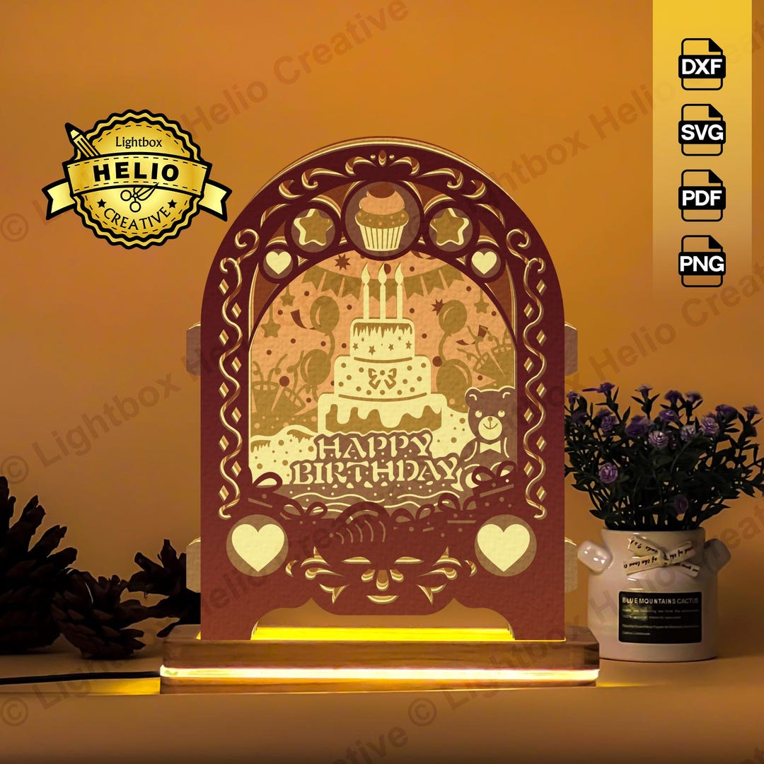 Happy Birthday 3D Pop-up Lightbox SVG DXF Files, DIY Shadow Box for ...