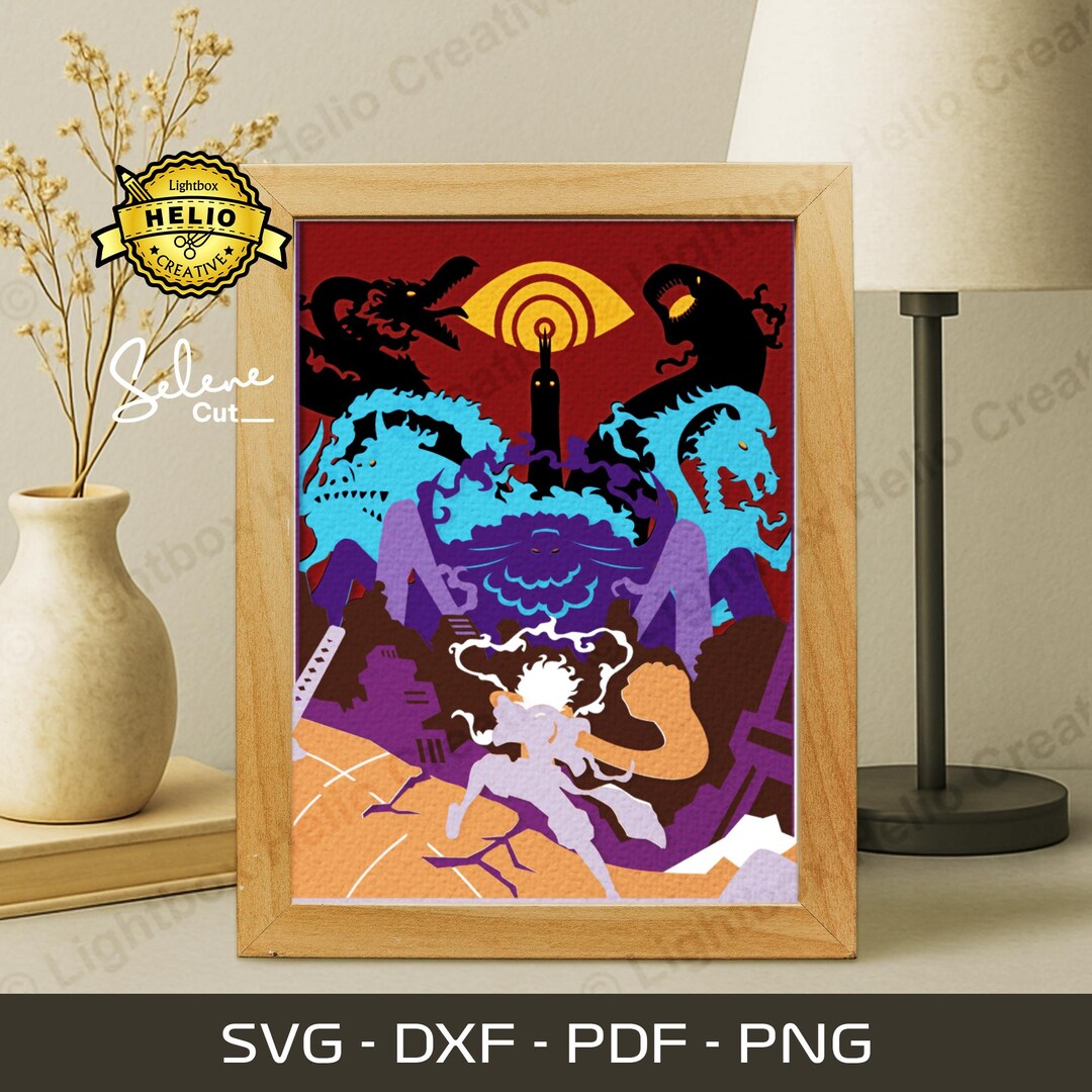 One Piece Lightbox SVG : modèle DIY Luffy Vs Imu & Five Elders Shadow ...