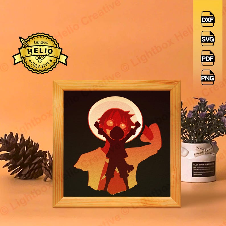 Monkey D. Luffy 3D Lightbox SVG DXF Files, DIY One Piece Silhouette ...