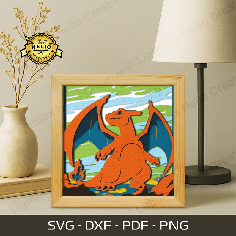 Pokemon Charizard Shadow Box SVG, DIY Pocket Monsters Lightbox Template ...