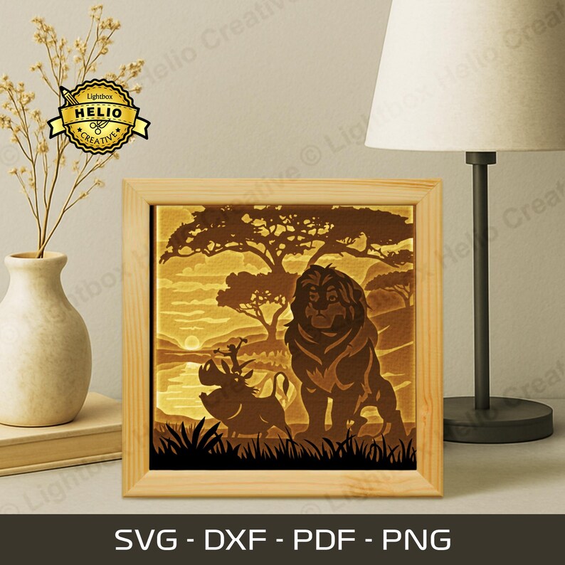 Lion King 3D Lightbox SVG: African Safari Shadow Box Template (digital ...