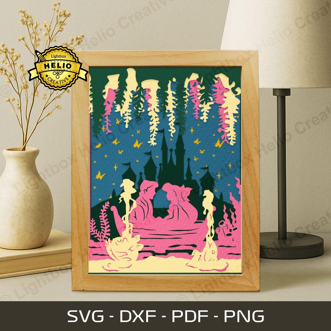 Ariel and Prince Eric Lightbox SVG, Little Mermaid Shadow Box Template ...