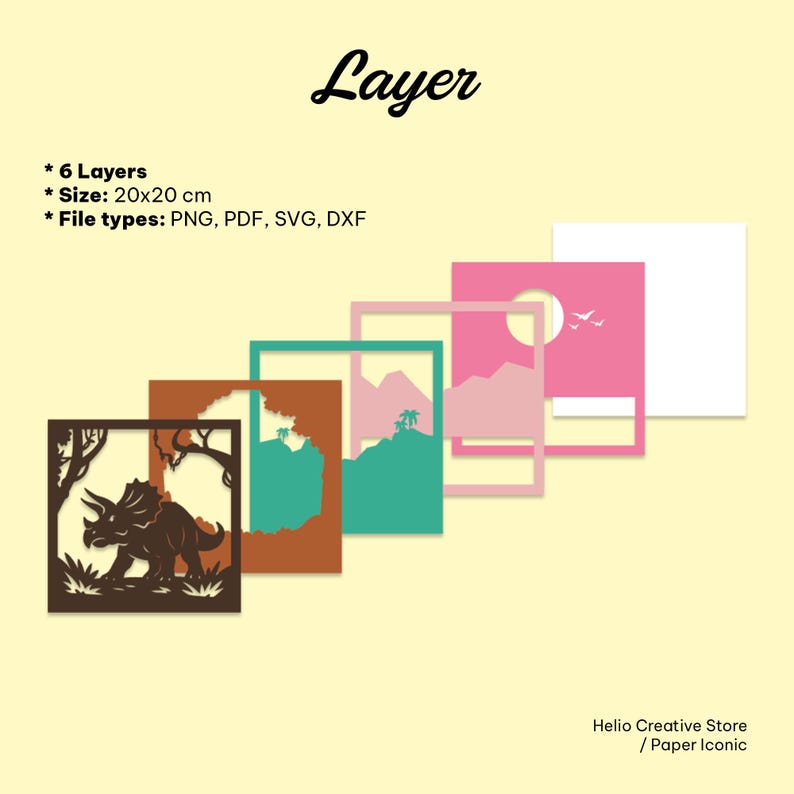 Dinosaur Lightbox SVG: DIY Triceratops Shadow Box Template (digital ...