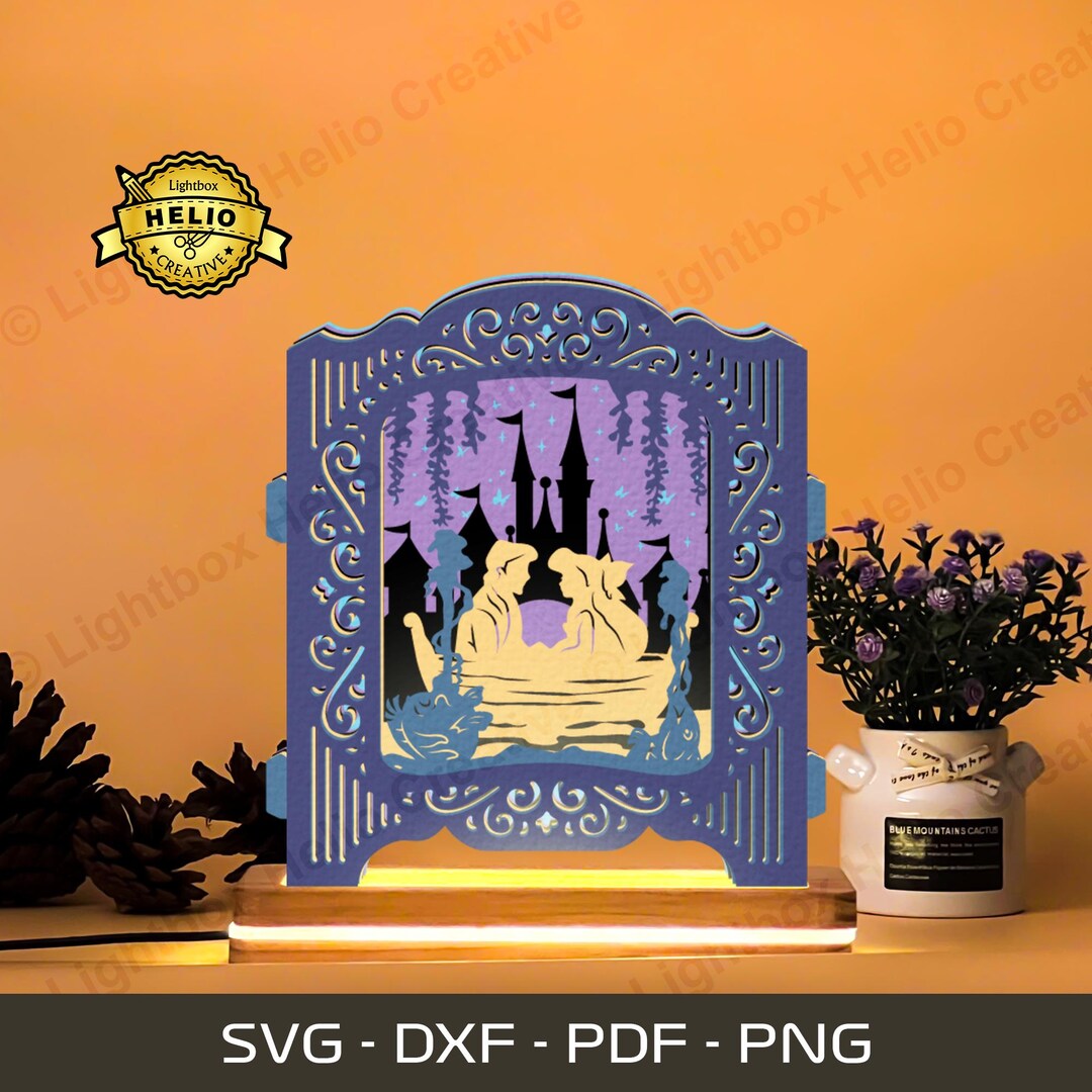 Ariel and Prince Eric 3D Pop-up Lightbox SVG: Valentine Shadow Box ...