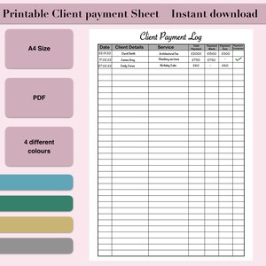 Printable Client Payment Log Sheet, Client History, Business Finance ...