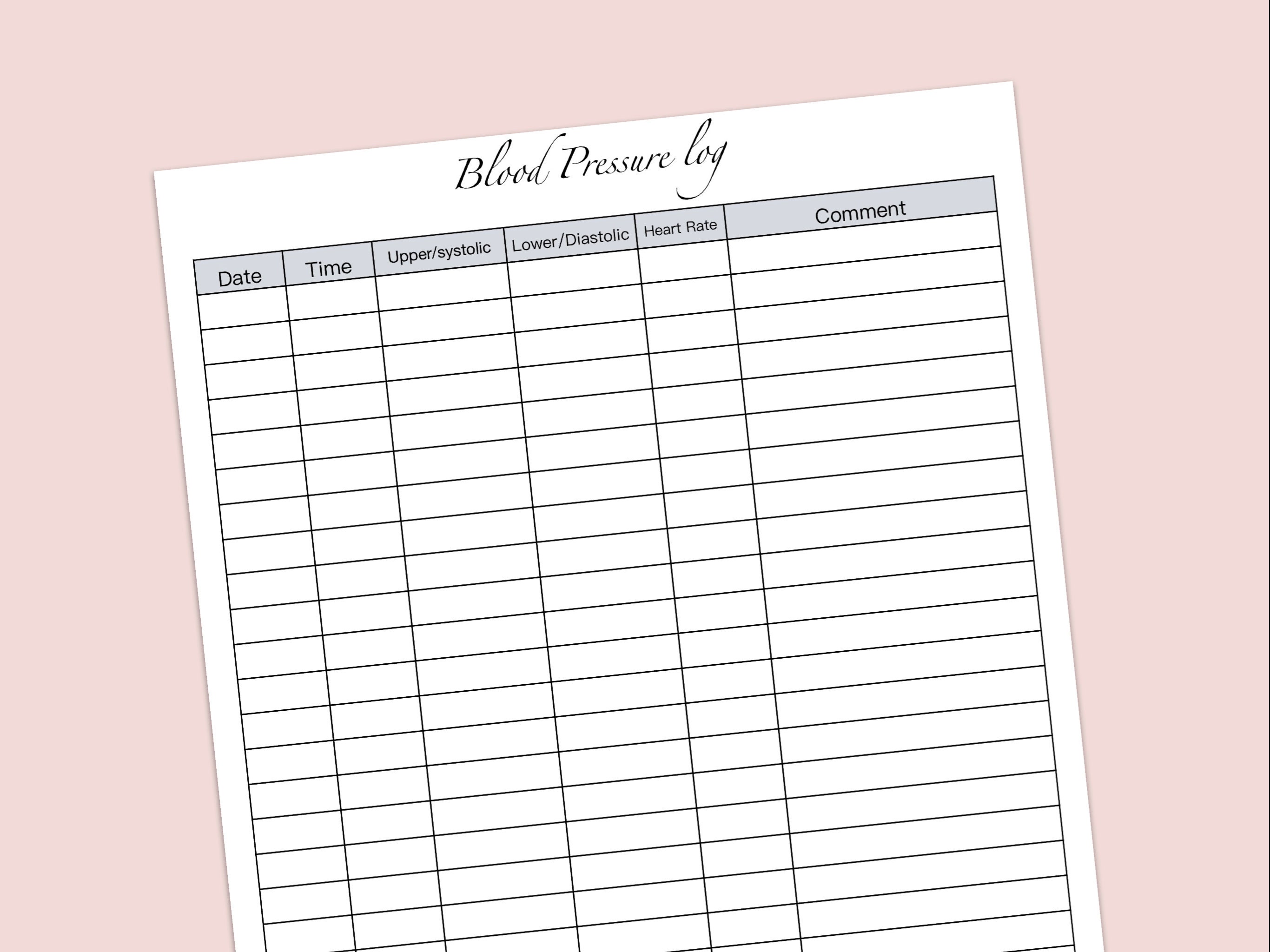 Blood Pressure Log Printable Instant PDF Download, Editable Form Fields ...