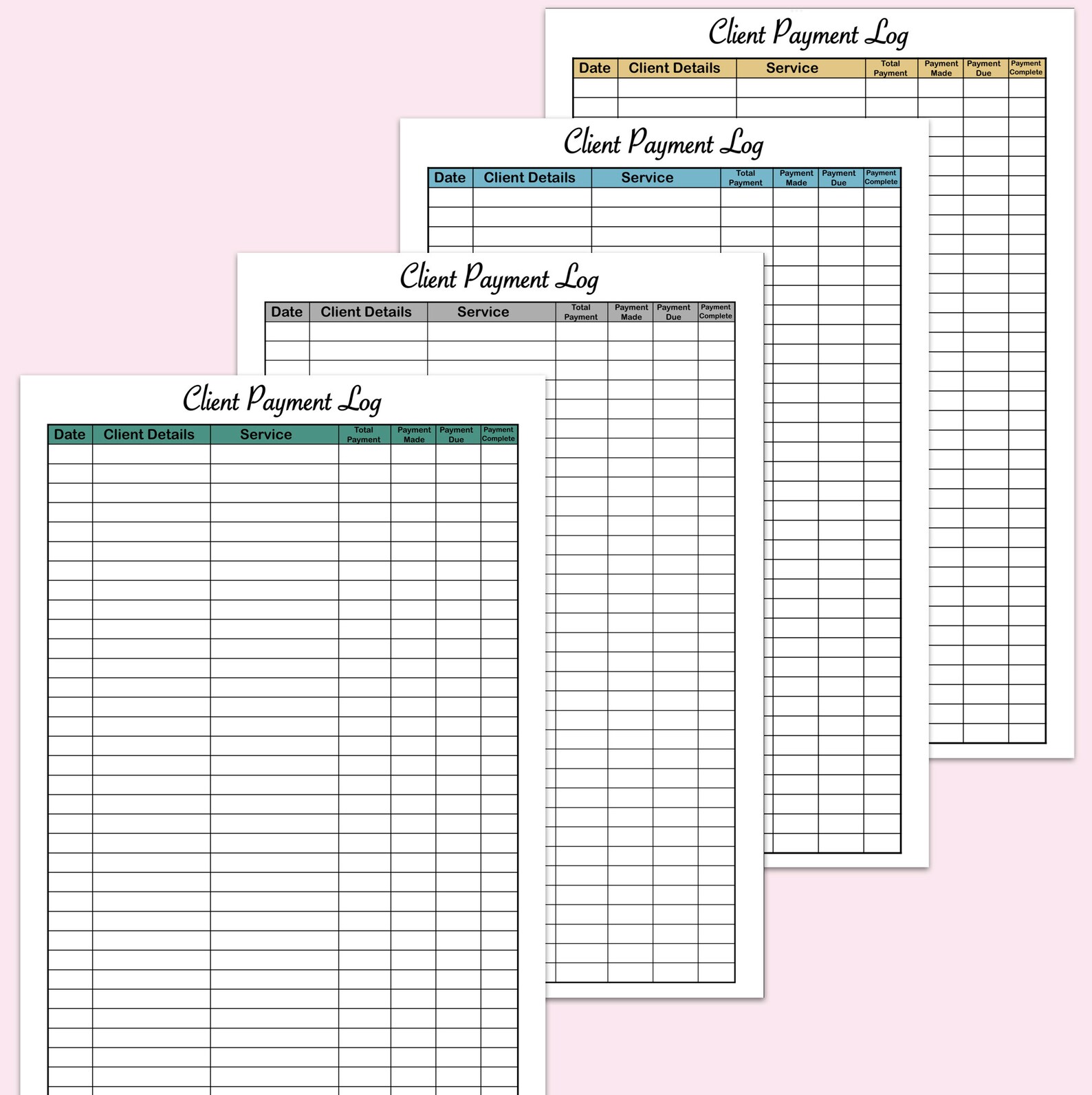 Printable Client Payment Log Sheet, Client History, Business Finance ...