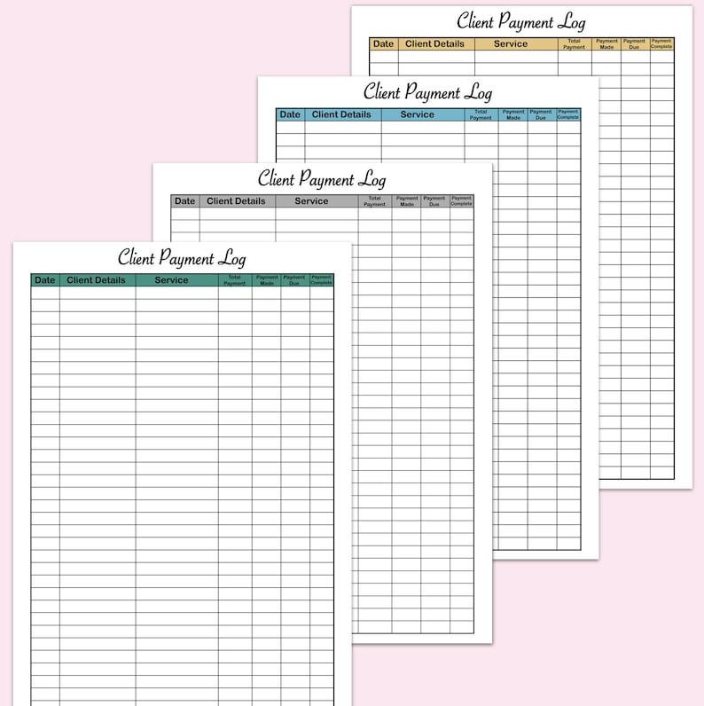 Printable Client Payment Log Sheet, Client History, Business Finance ...