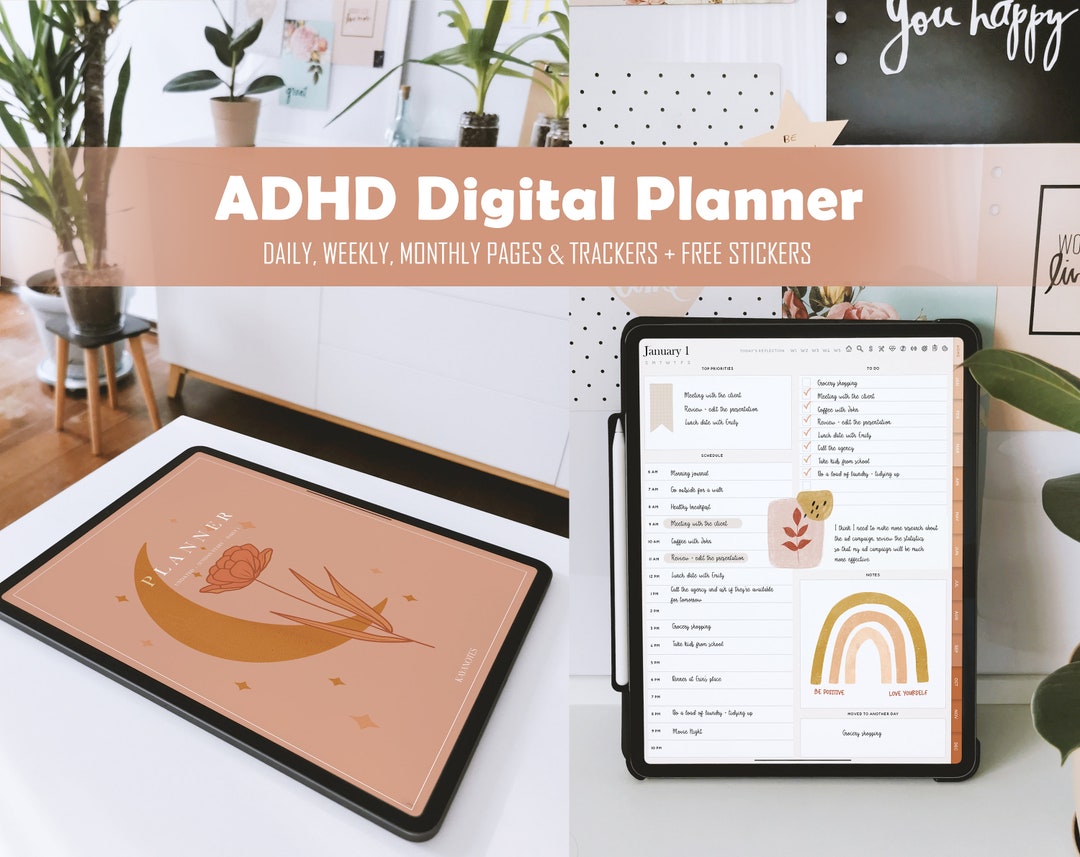 Digital Planner ADHD, Boho Adult Adhd Digital Planner, Portrait Adhd ...