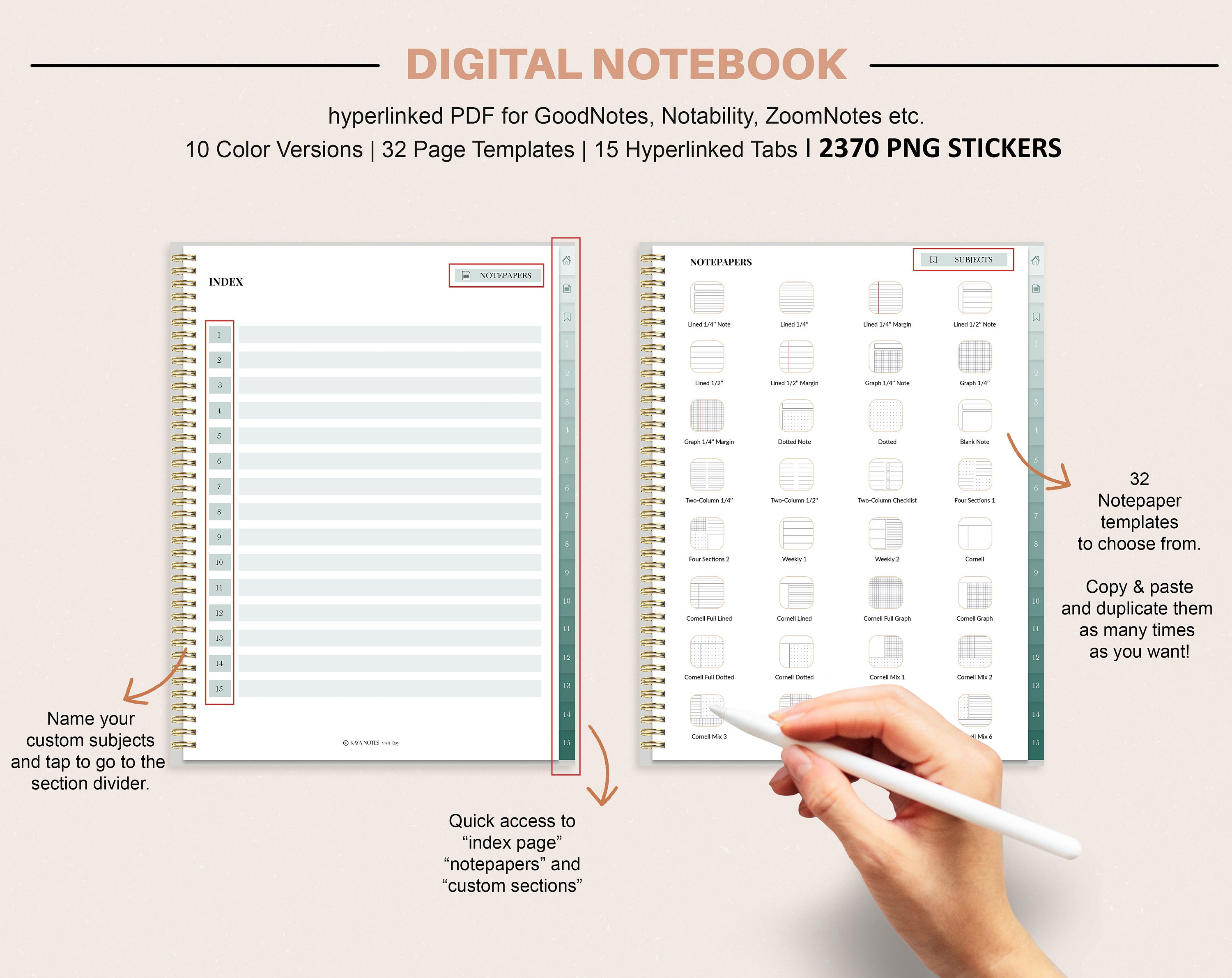 Digital Notebook With Tabs Digital Notebook Goodnotes - Etsy