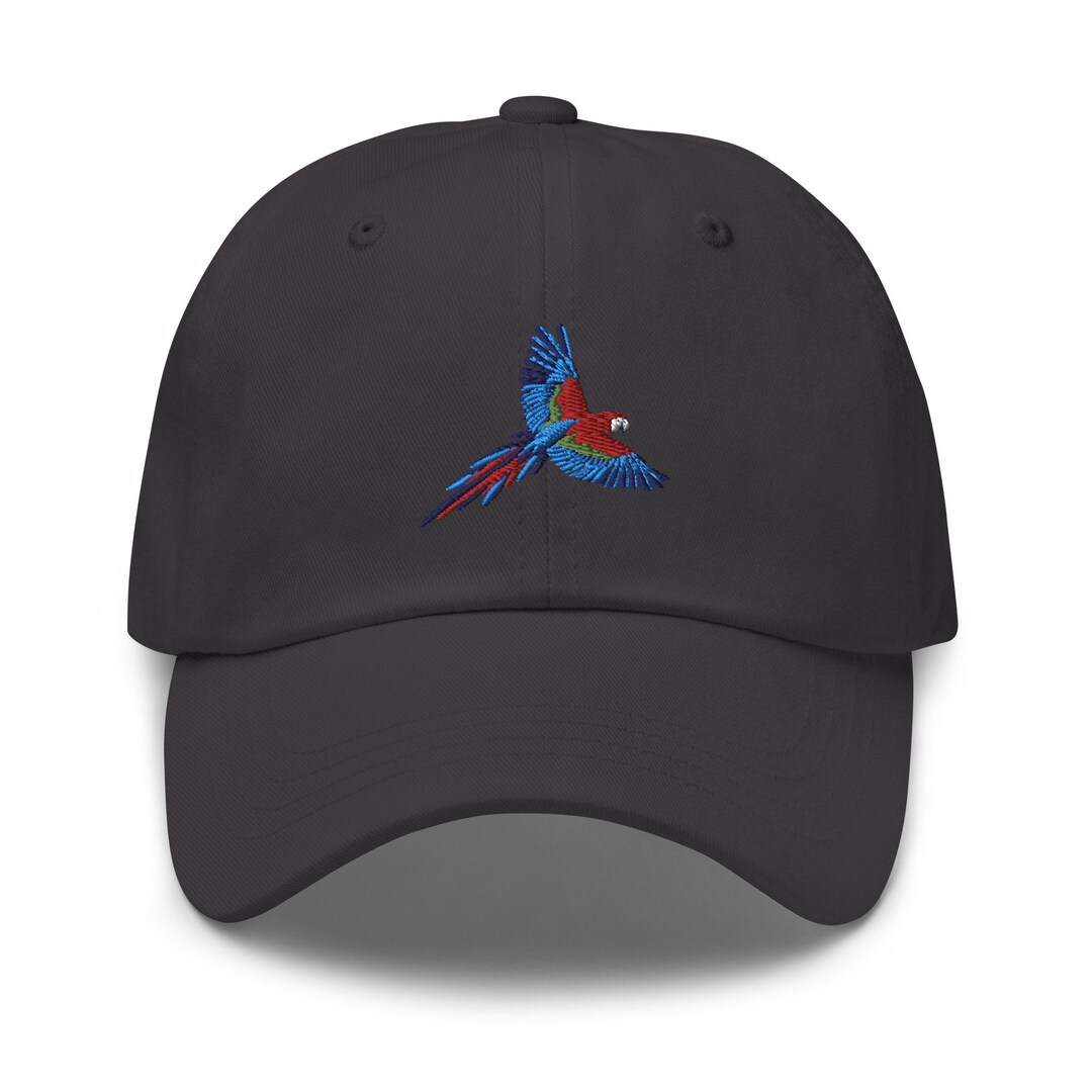 Embroidered Parrot Dad Cap, Red and Green Macaw Baseball Cap, Birder ...
