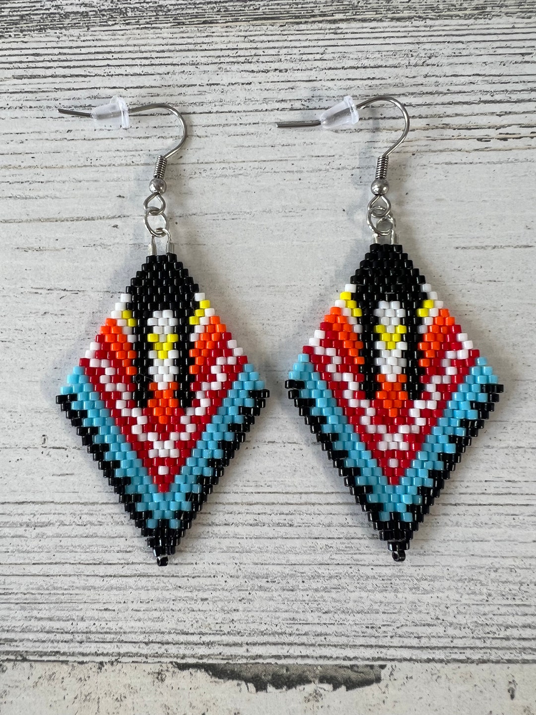Beaded Native Earrings, Native American Blanket, Dangle Earrings ...