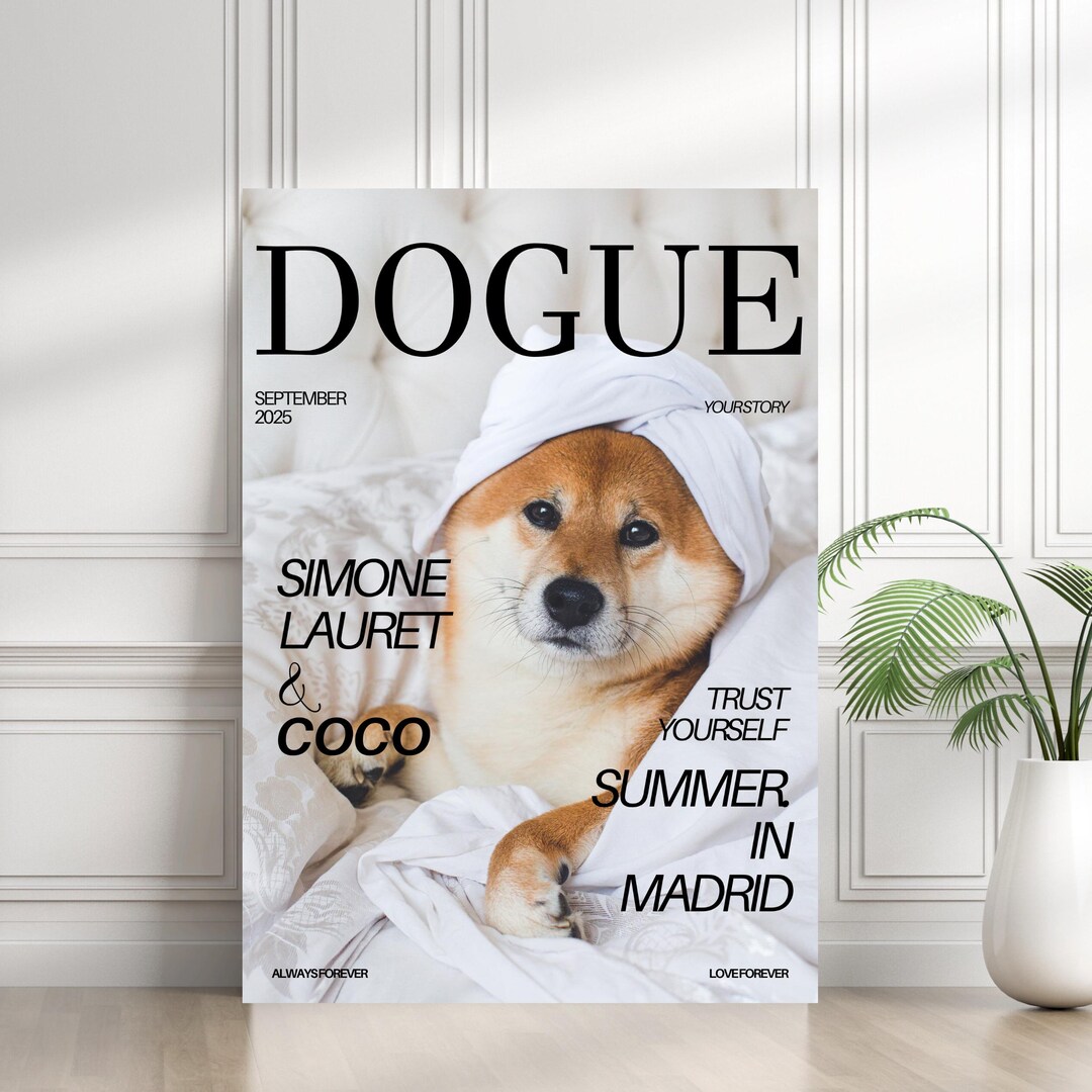 Personalized Dog Magazine Cover Poster, Custom Pet Portrait (digital ...