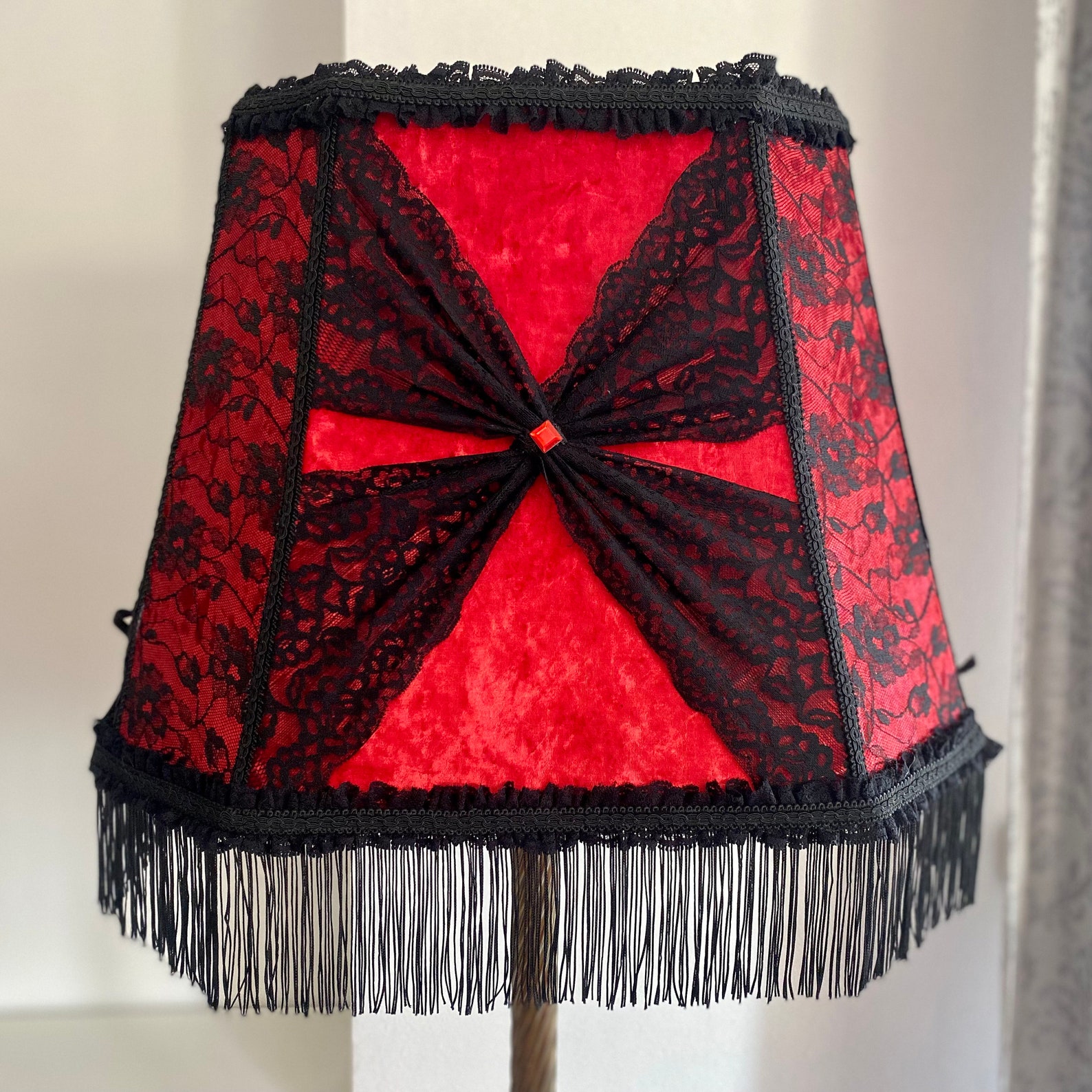 Victorian Style Red Plush And Black Lace Corset Lamp Shade For Etsy