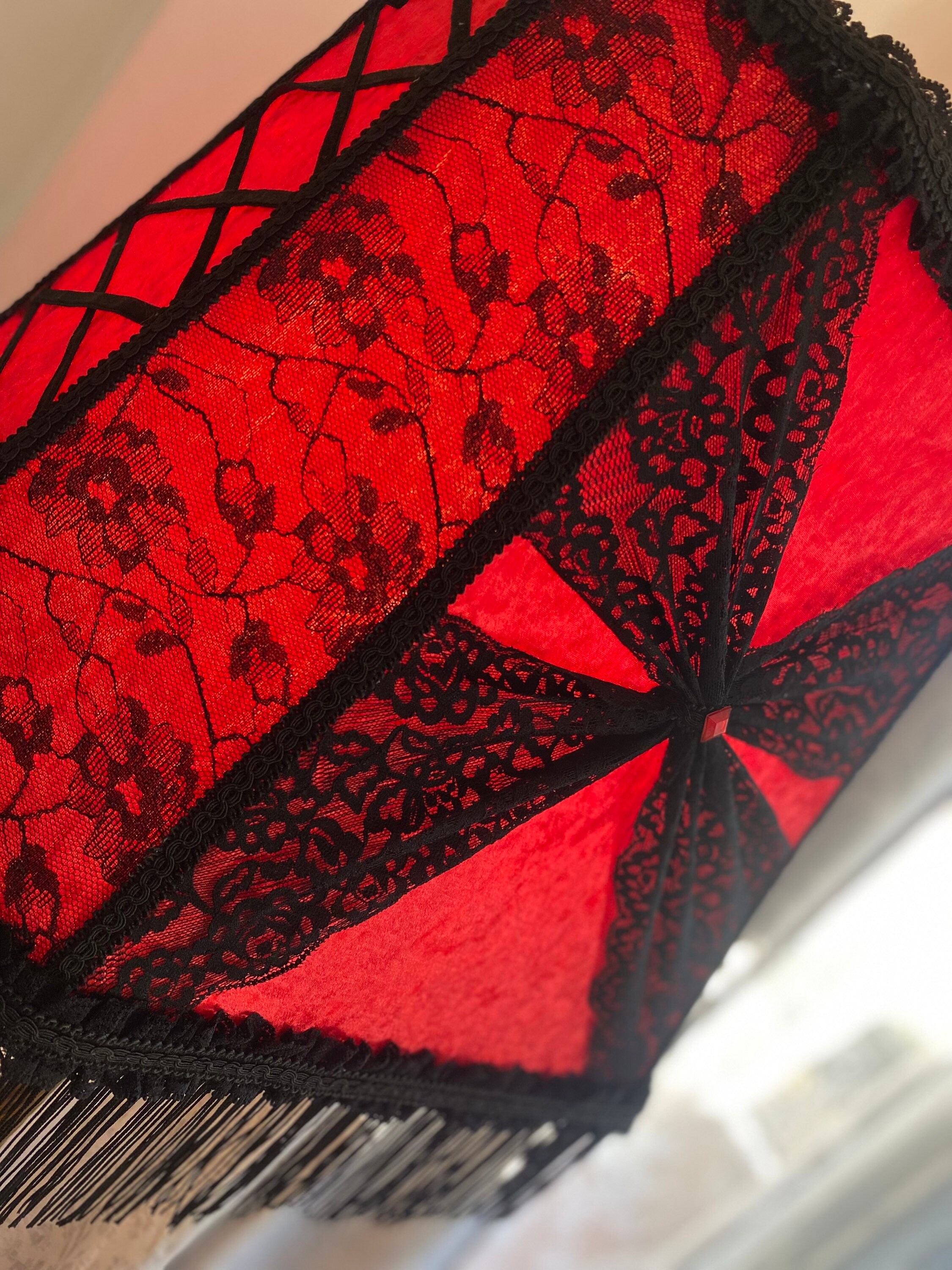 Victorian Style Red Plush And Black Lace Corset Lamp Shade For Floor Lamp Etsy