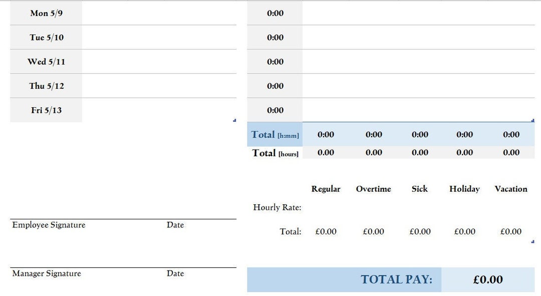 Weekly Pay Timesheet Spreadsheet Tracker - Printable Timesheet - Etsy