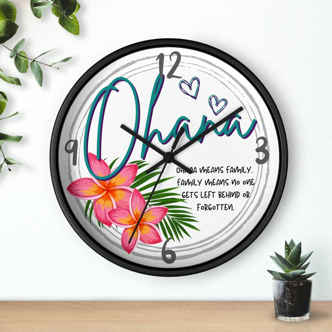 Hawaiian Flower Design Clock Ohana Family Analog Wall Clock Unique Gift ...