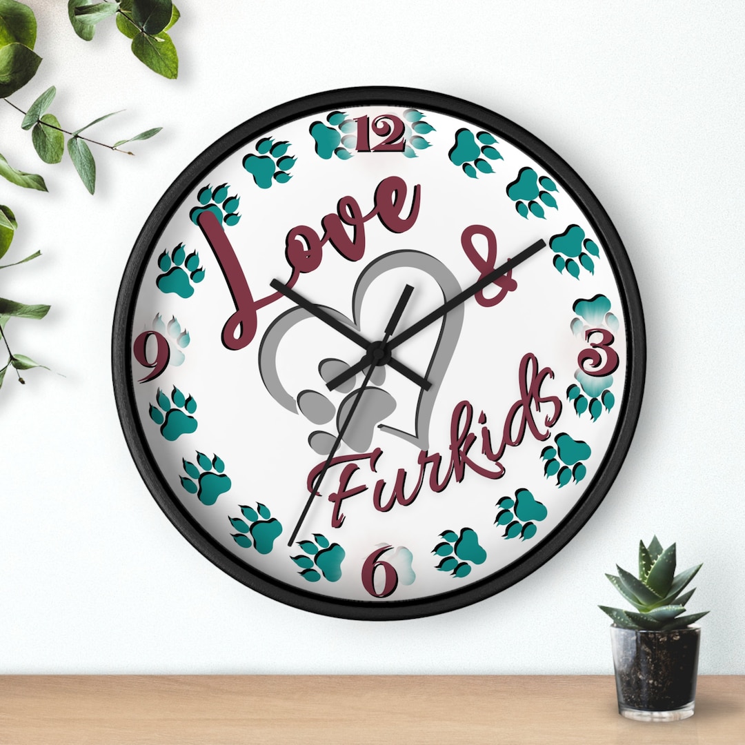 Love and Furkids Clock, Paw Prints, Gift for Animal Lovers, Analog Wall ...