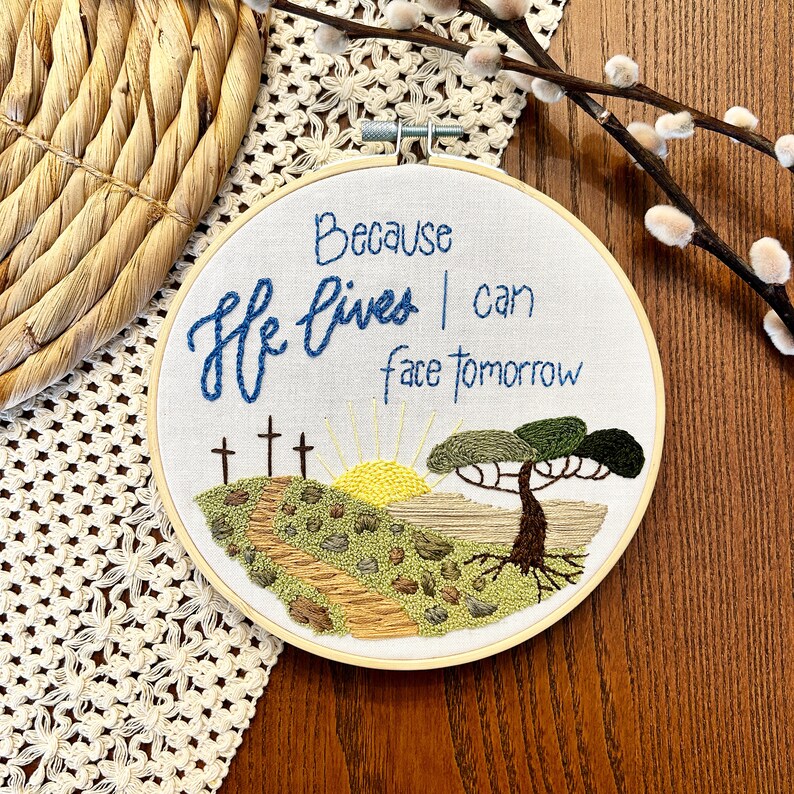 Because He Lives Embroidery PDF Pattern, Beginner Christian Cross ...