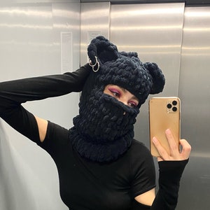 Knit Bear Balaclava , Ski Mask With Ears, Crochet Balaclava, Devil ...