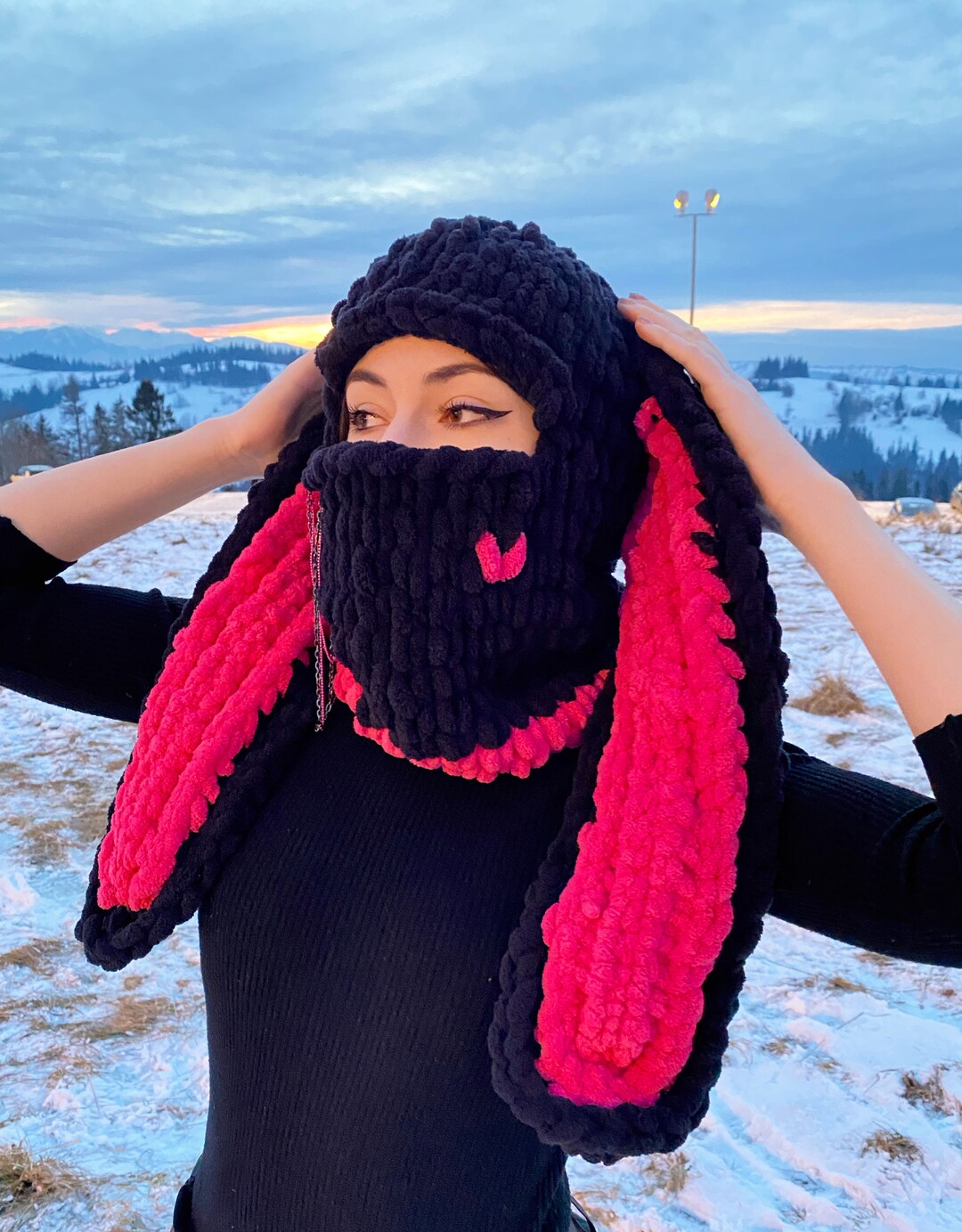 Balaclava Ski Mask Long Bunny Ears, Bunny Ears Crochet Balaclava, Bunny ...