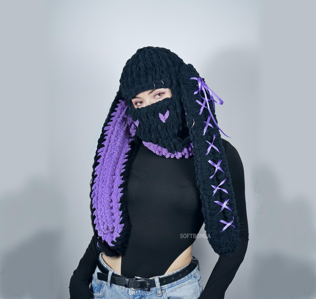 Balaclava Ski Mask Long Bunny Ears, Bunny Ears Hat, Bunny Ears Crochet ...