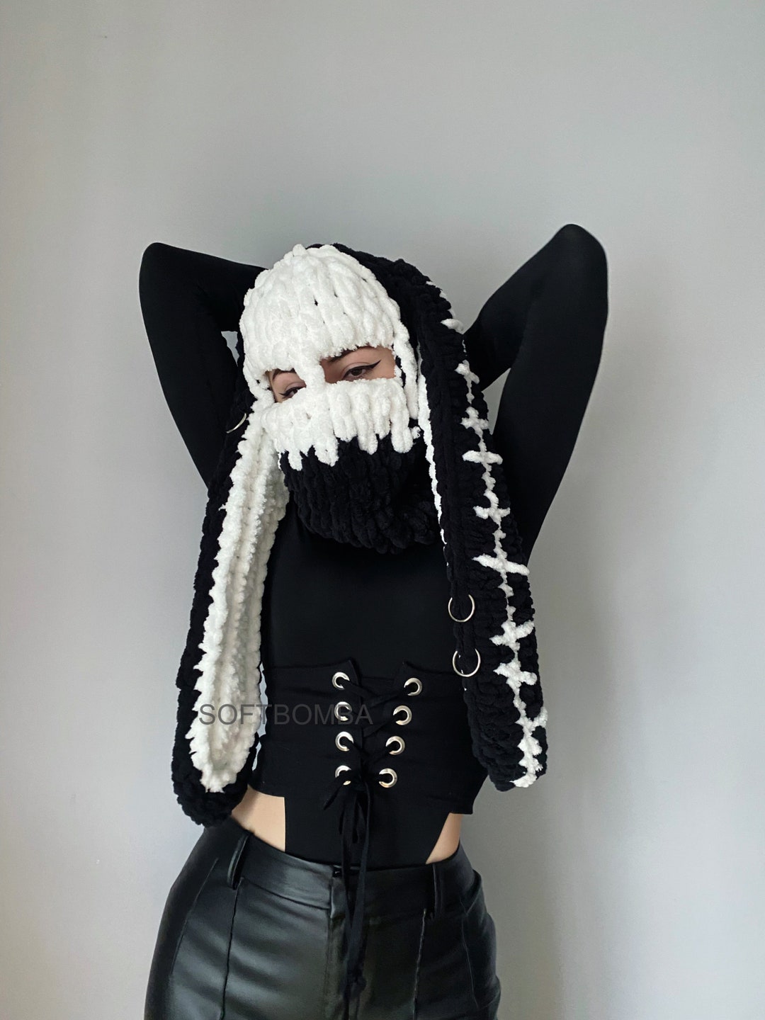 Crochet Devil Horns Balaclava – Gothic Mask , Rave Party , Funny Hat ...