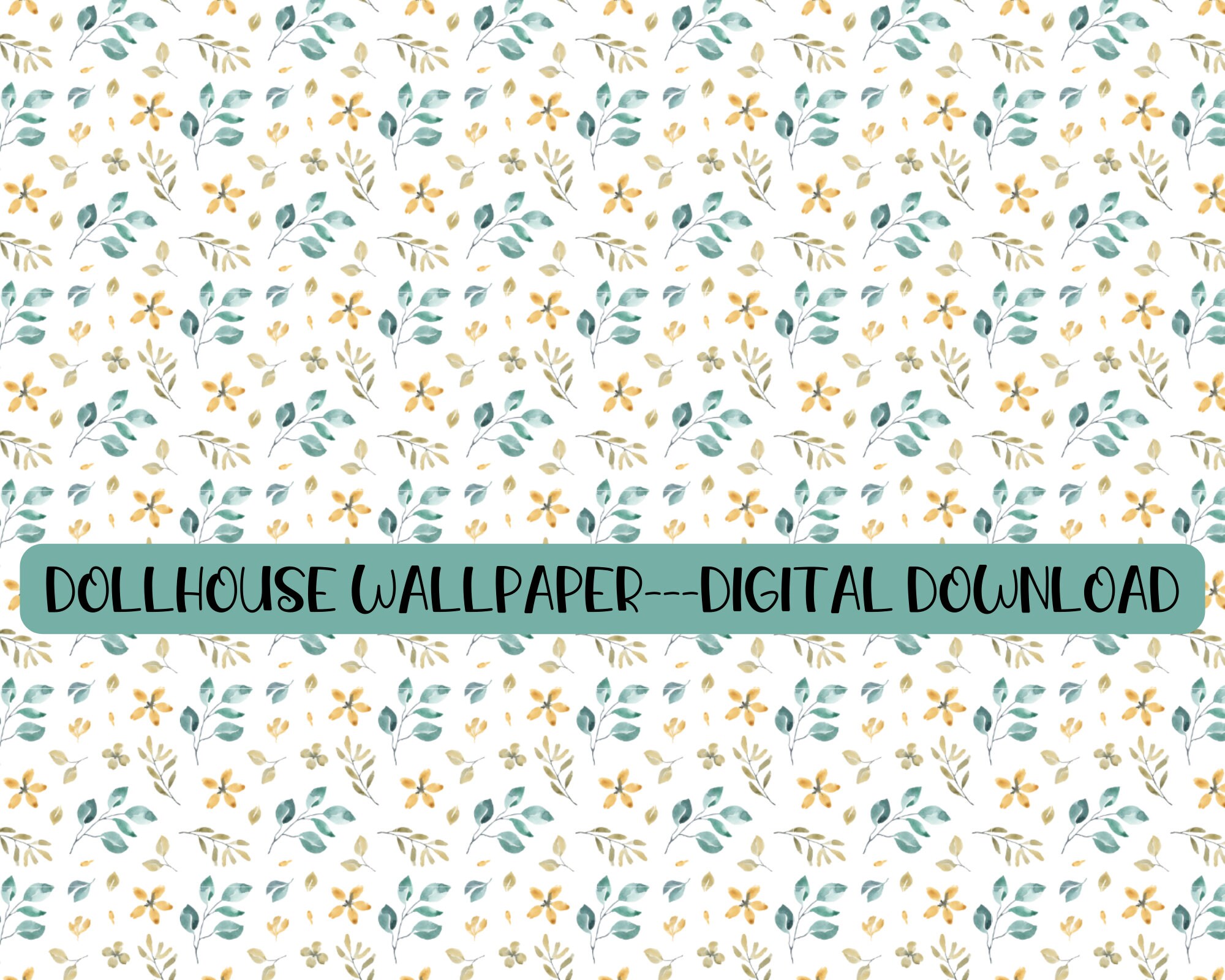 Dollhouse Wallpaper Printable Leaf Botanical Flower Green - Etsy