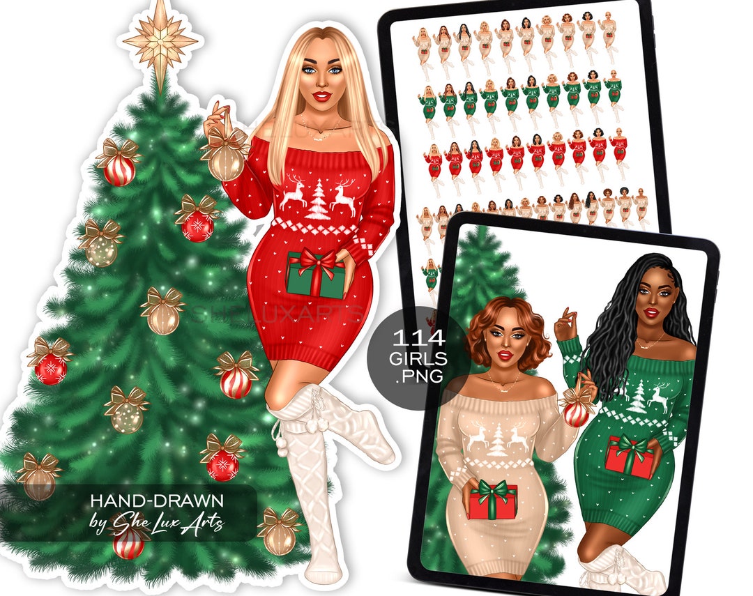 Black Girl Christmas PNG, Woman Decorating Christmas Tree Clipart ...