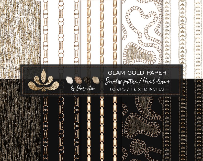 Glam Gold Digital Paper Seamless Pattern Fashion Digital - Etsy